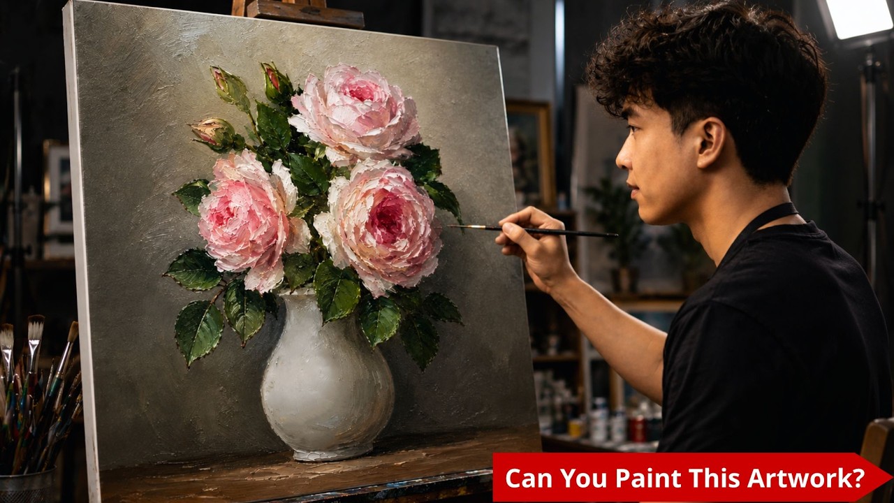 🌹 Can You Paint This Beautiful Rose Painting? Easy Acrylic Tutorial for Beginners | #205