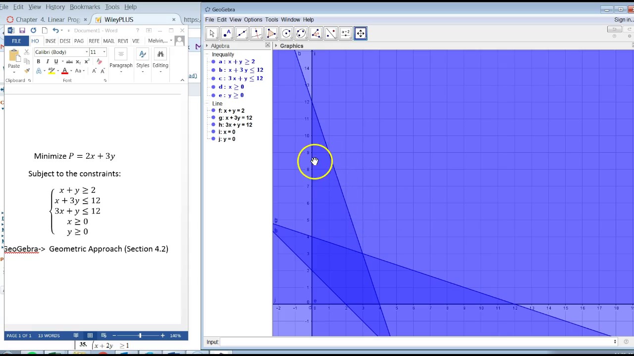 Solving Linear Programming Problem using Geogebra Part 1