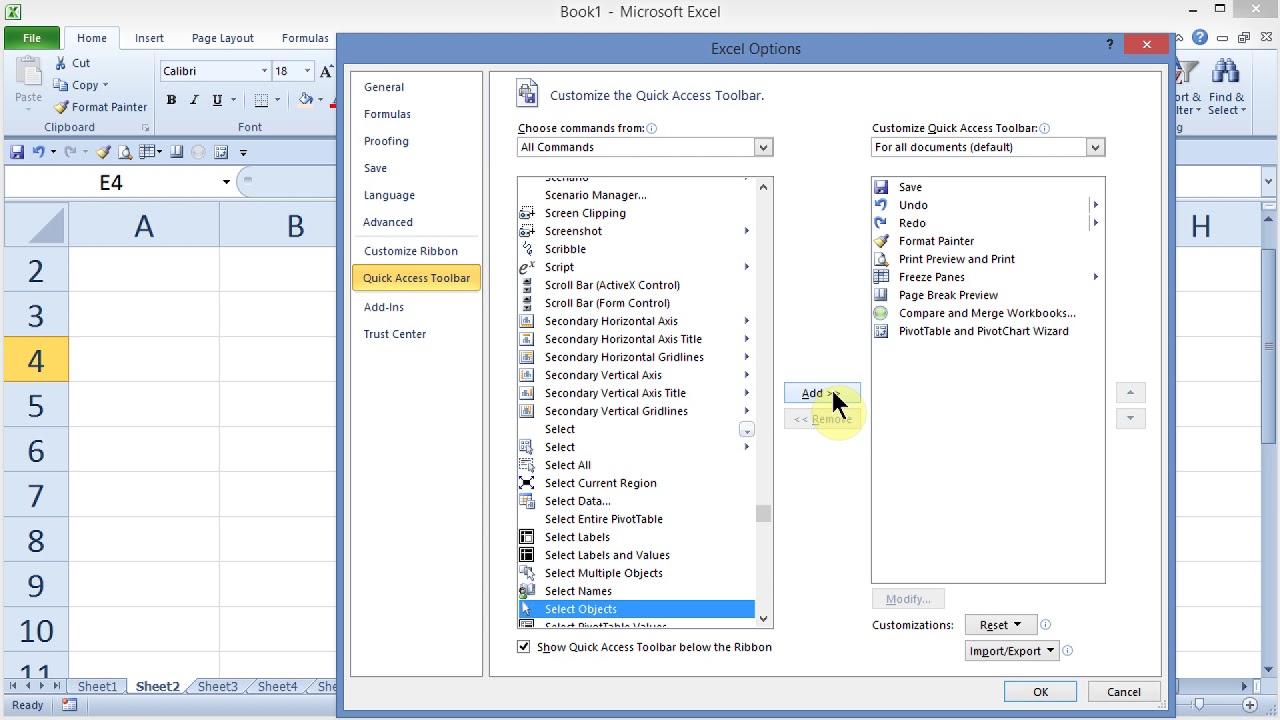 Microsoft Excel - Select Objects tool