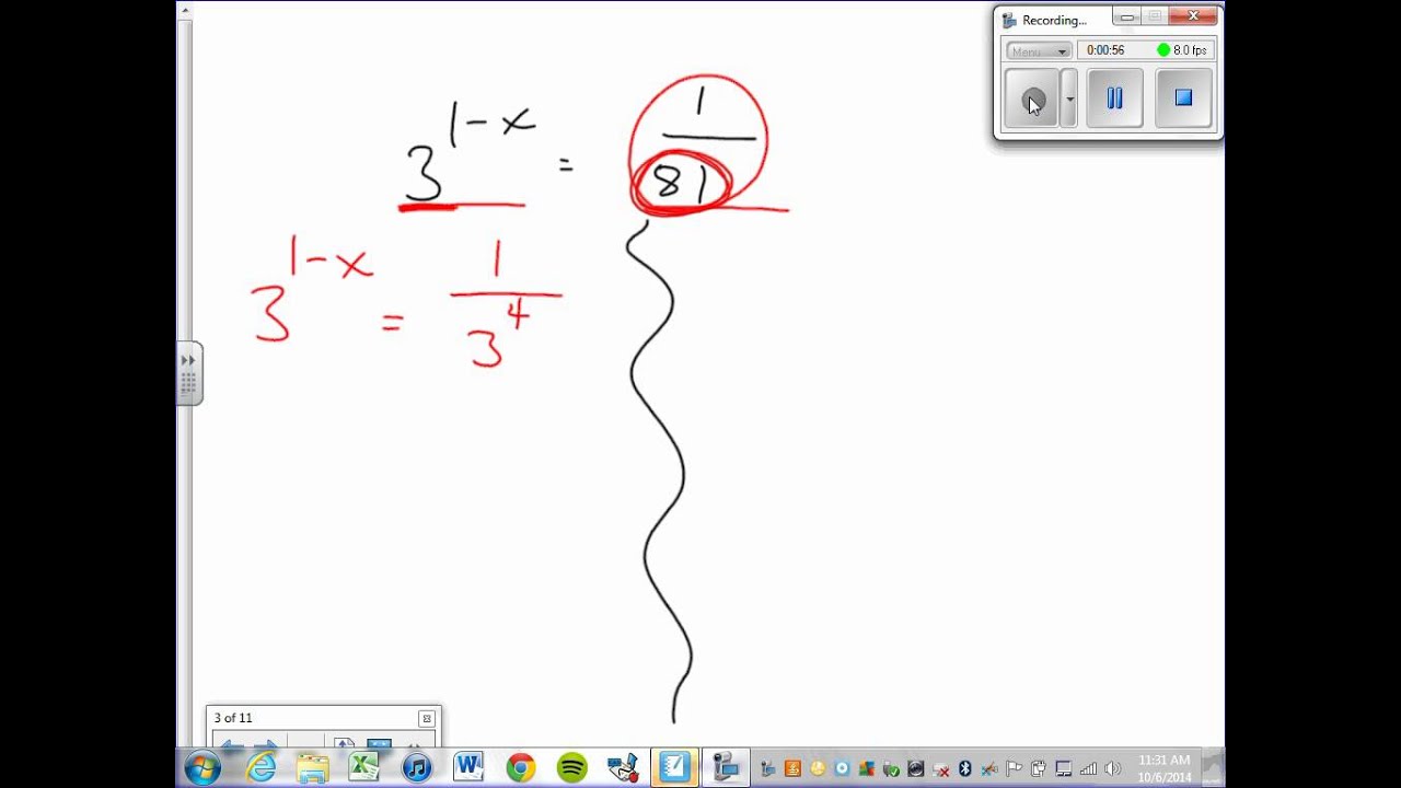 Solving Exponential Equations Example 3 (method 1)