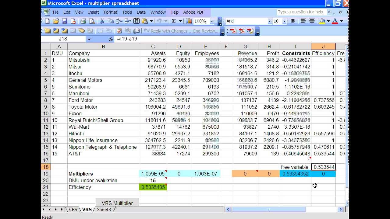 VRS Multiplier Model (Excel 2003)
