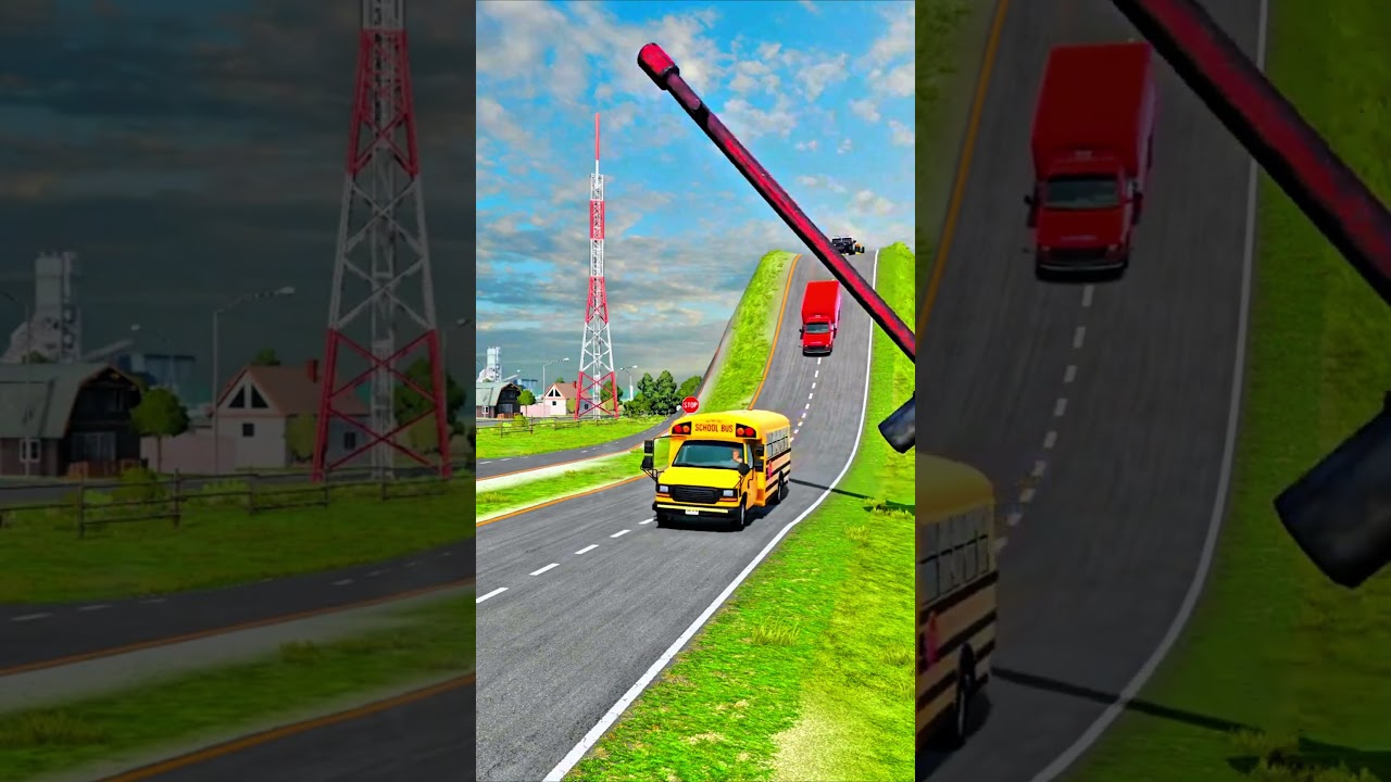 School Buses vs Giant rotating
