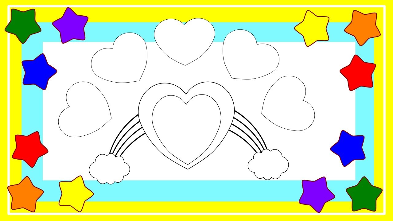 Heart and rainbow kids free printable easy coloring sheets