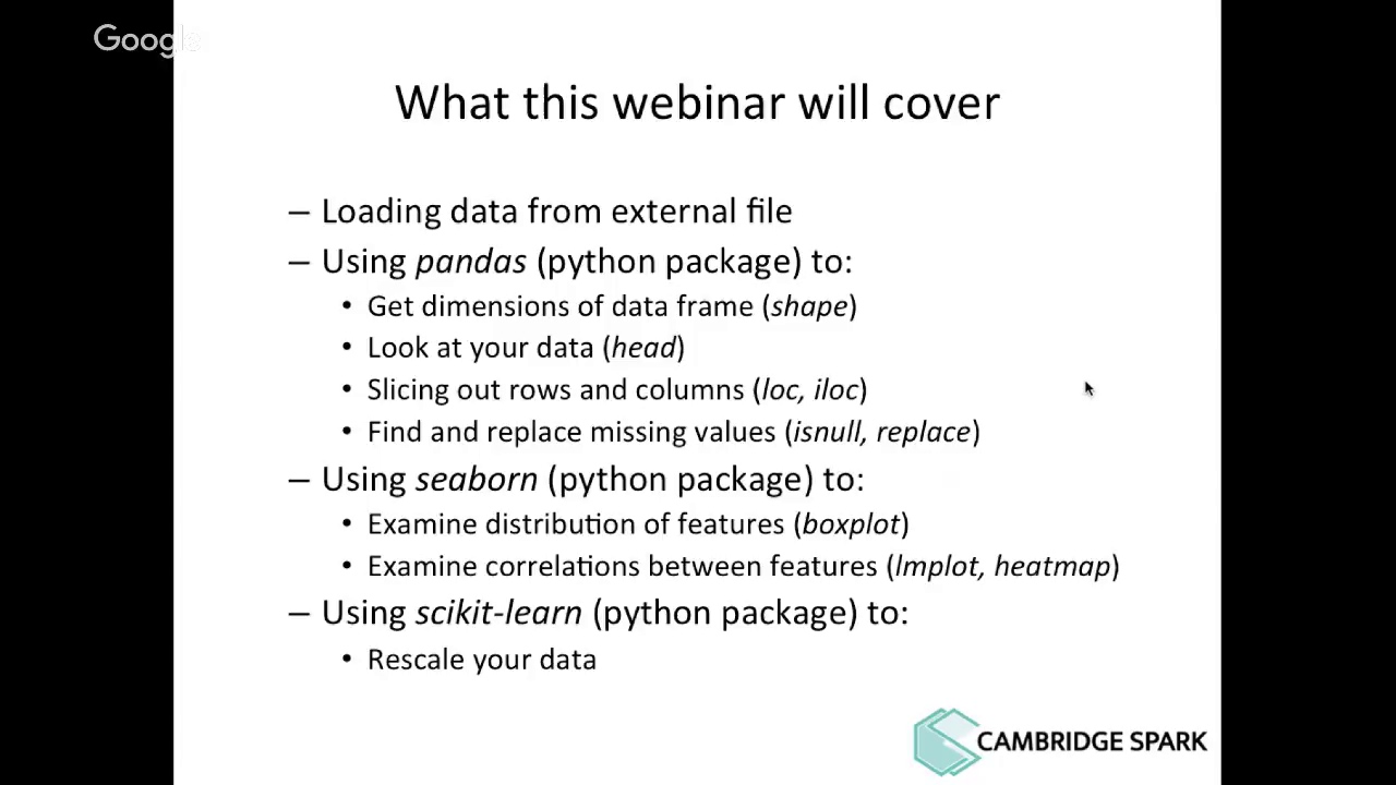 Cambridge Spark Free Webinar: Exploratory Data Analysis in Python