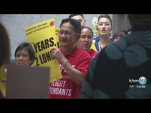Hawaiian Airlines flight attendants picket for a better contract