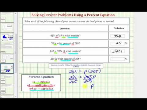 Ex:  Answer Percent Questions Using a Percent Equation