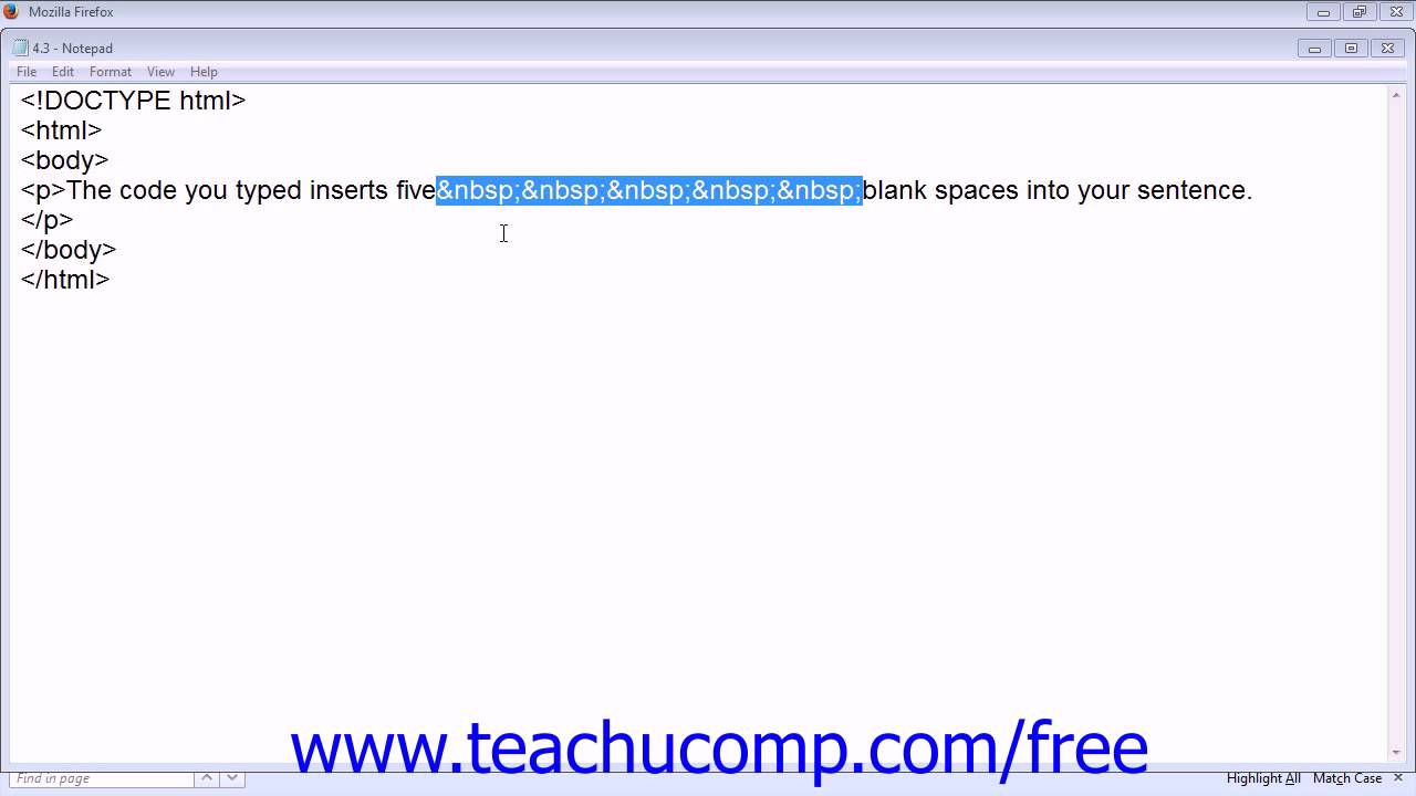 HTML5 and CSS3 Tutorial Inserting Blank Space Training Lesson 4.3