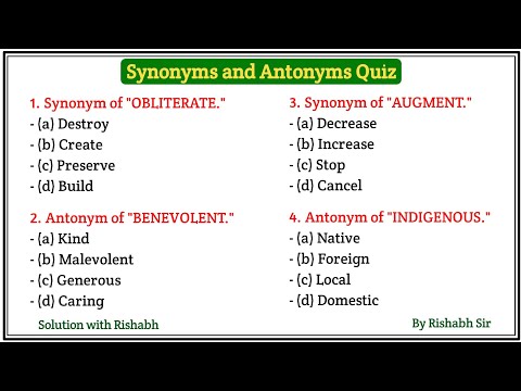 Synonyms & Antonyms Quiz | Antonyms and Synonyms for All Competitive Exams | Antonyms and Synonyms