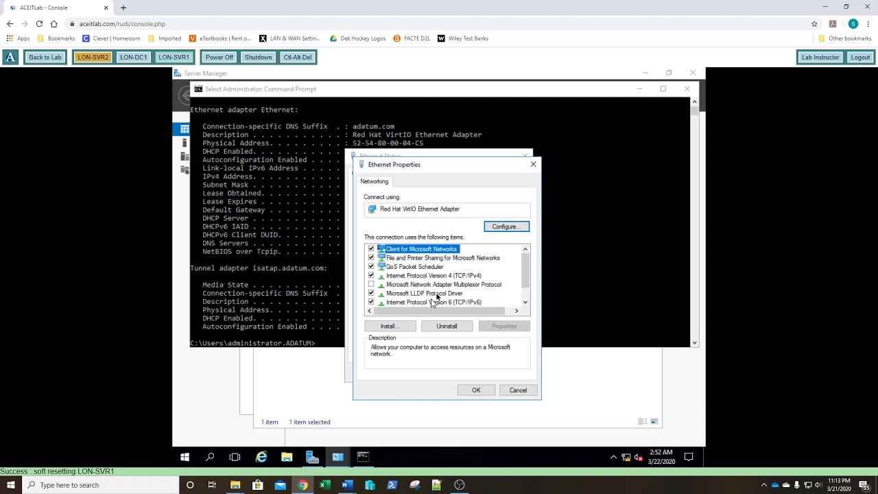 70-741 Lab 1, Implementing IPv4 and IPv6 Addressing, Exercises 1.1 and 1.2