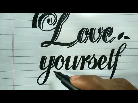 Cursive-Calligraphy writing | How to write Love Yourself in Cursive font style | RUA sign writing