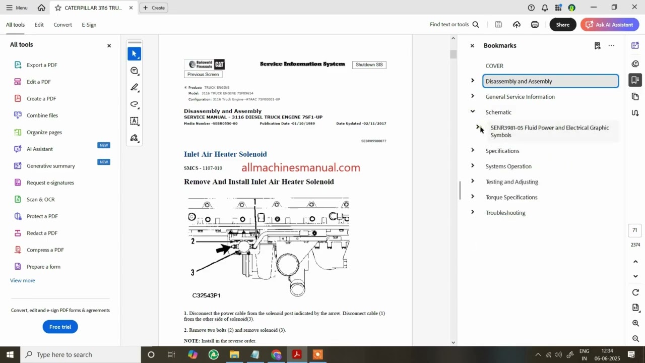 CATERPILLAR 3116 TRUCK ENGINE Pdf SERVICE MANUAL 7SF00001-UP