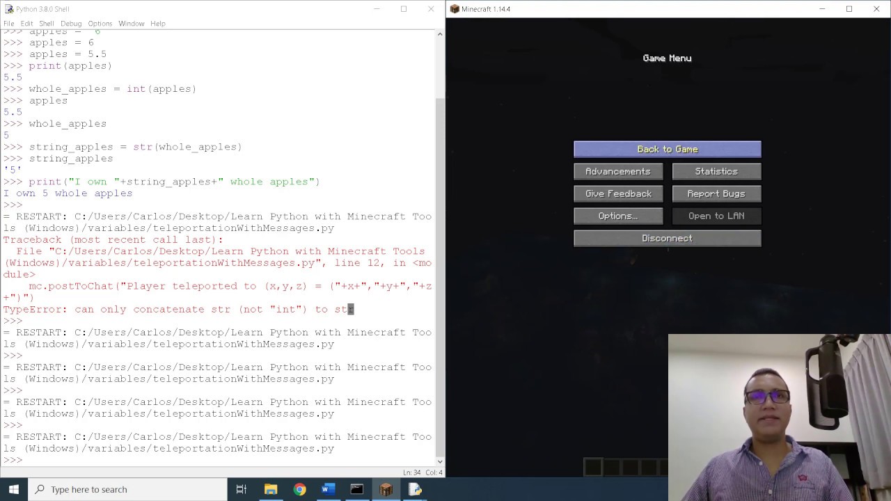 Learn Python with Minecraft - Part 2: Syntax and Variables - Lesson 10: Converting Between DataTypes