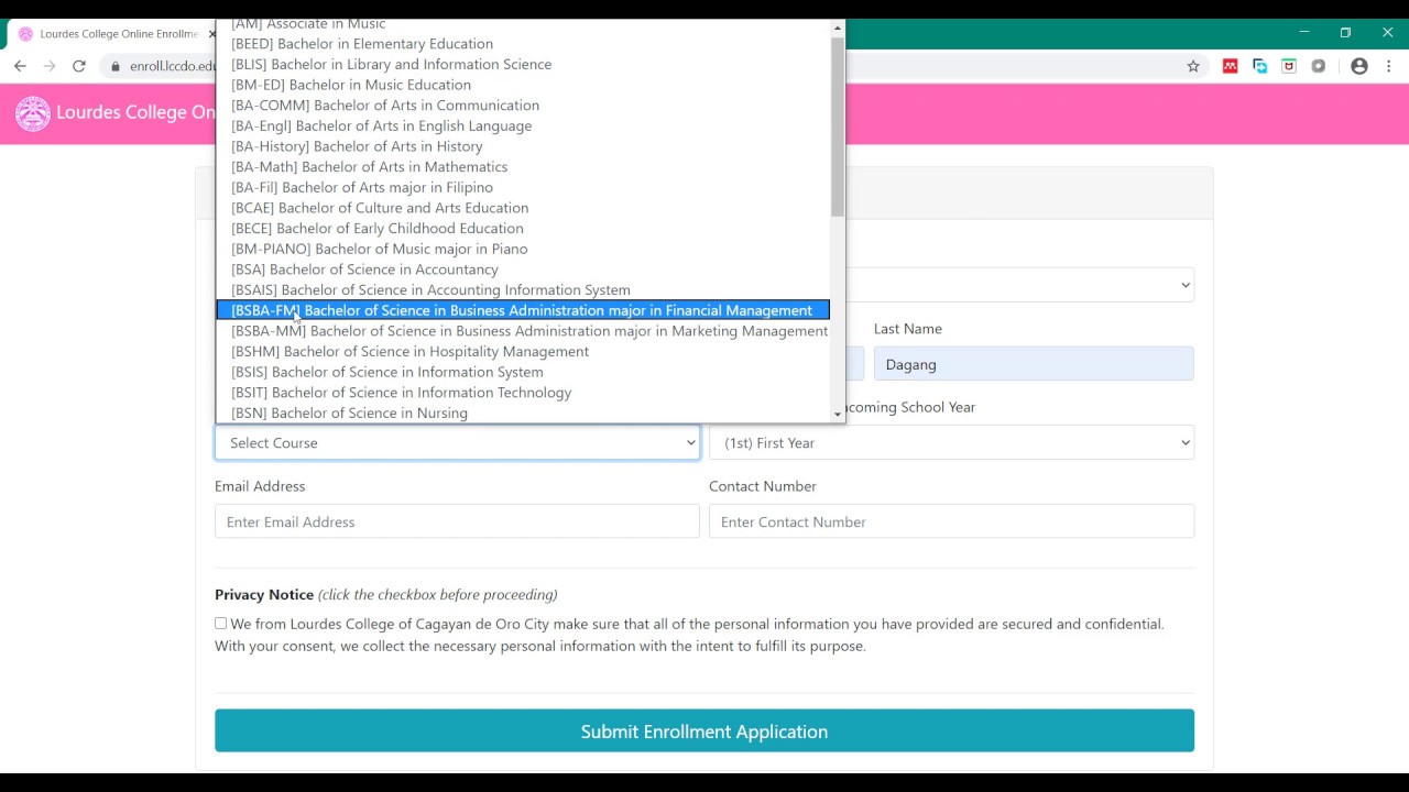 Lourdes College Online Enrollment Process