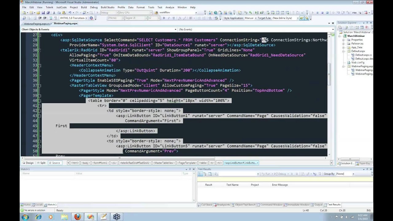 Telerik Advanced Grid Paging Sorting and Filtering