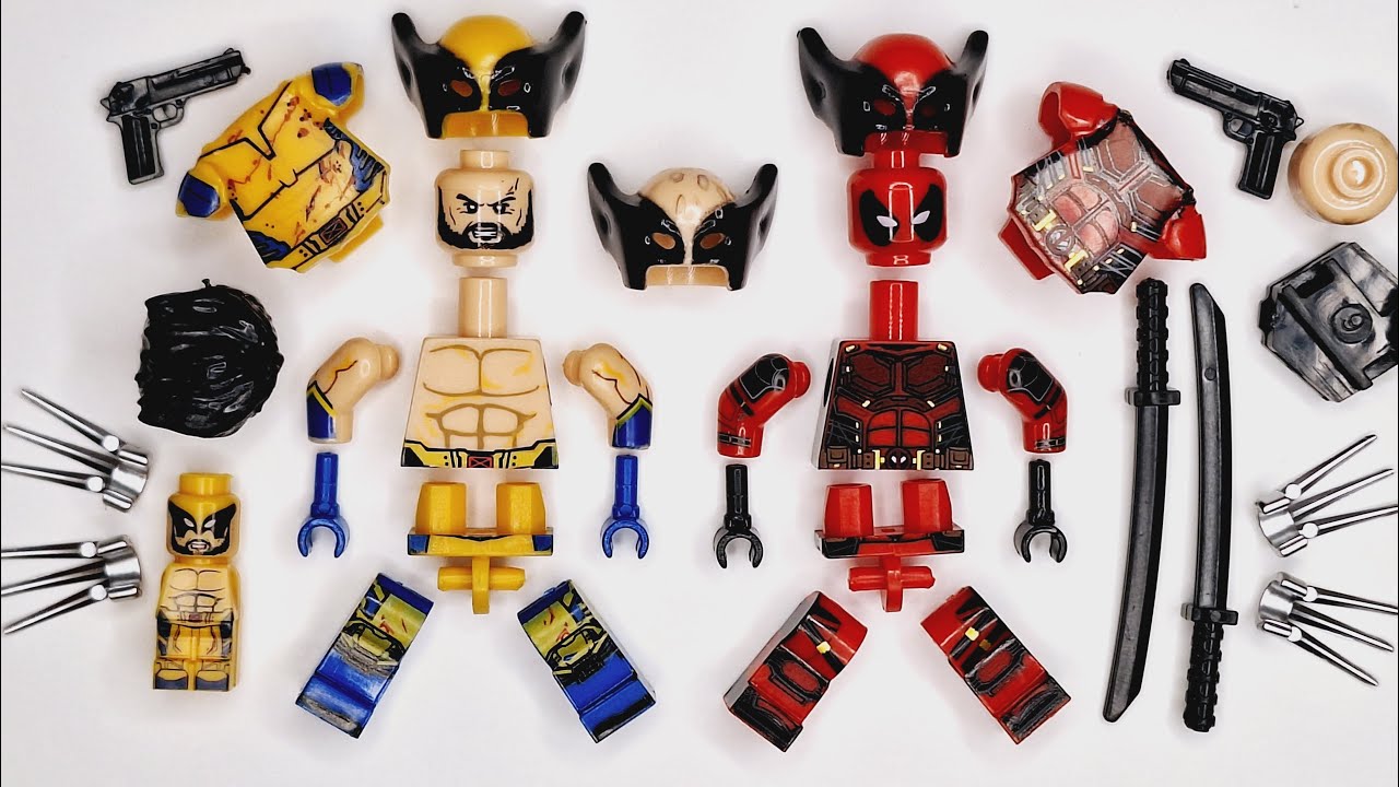 LEGO DEADPOOL & WOLVERINE / SHIRTLESS WOLVERINE & RED WOLVERINE MINIFIGURES, UNOFFICIAL LEGO
