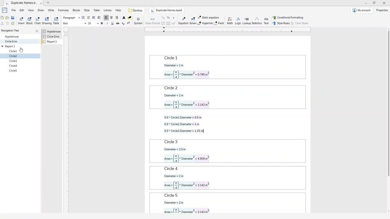 Blockpad | Duplicate names | Sections for organizing calcs
