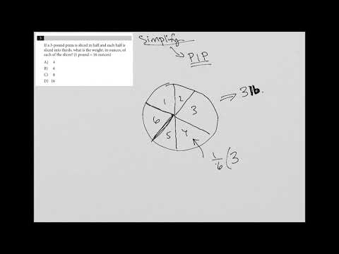 If a 3-pound pizza is sliced in half and each half is sliced into thirds, what is the weight, in...