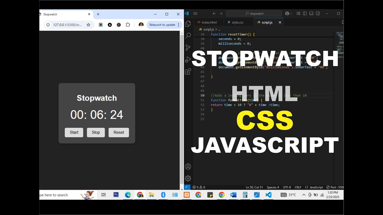 Build a Stopwatch Using HTML, CSS & JavaScript — Full Beginner Tutorial (Step-by-Step)
