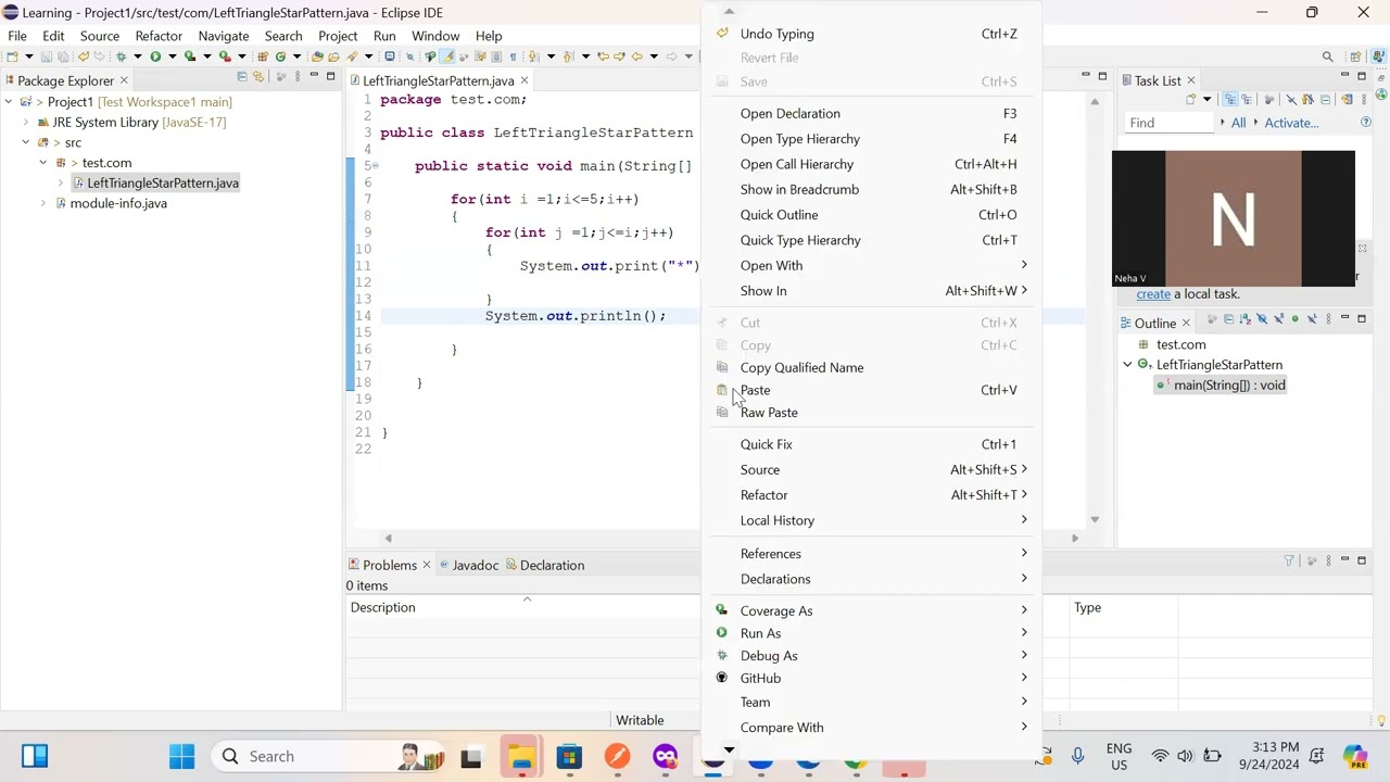 Interview Question - Java Left Triangle Pattern