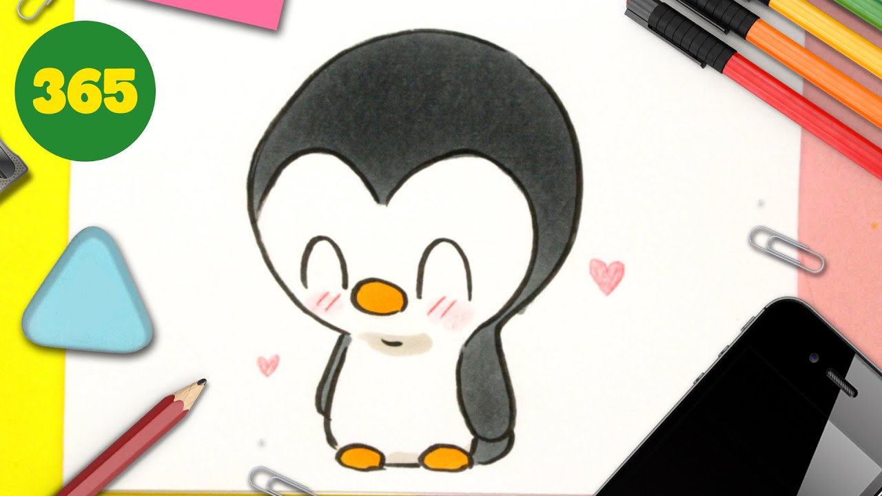 Comment dessiner un PINGOUIN KAWAII - Comment dessiner des animaux facile