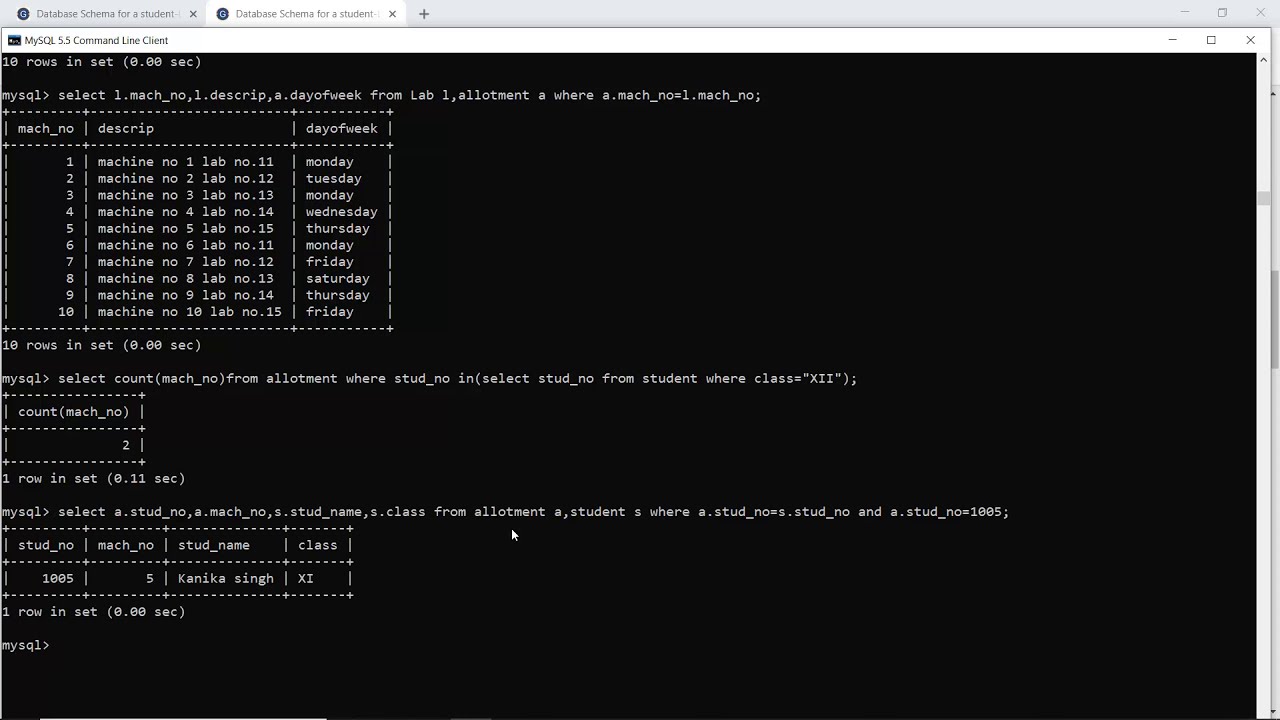 Database Schema for a student-Lab scenario