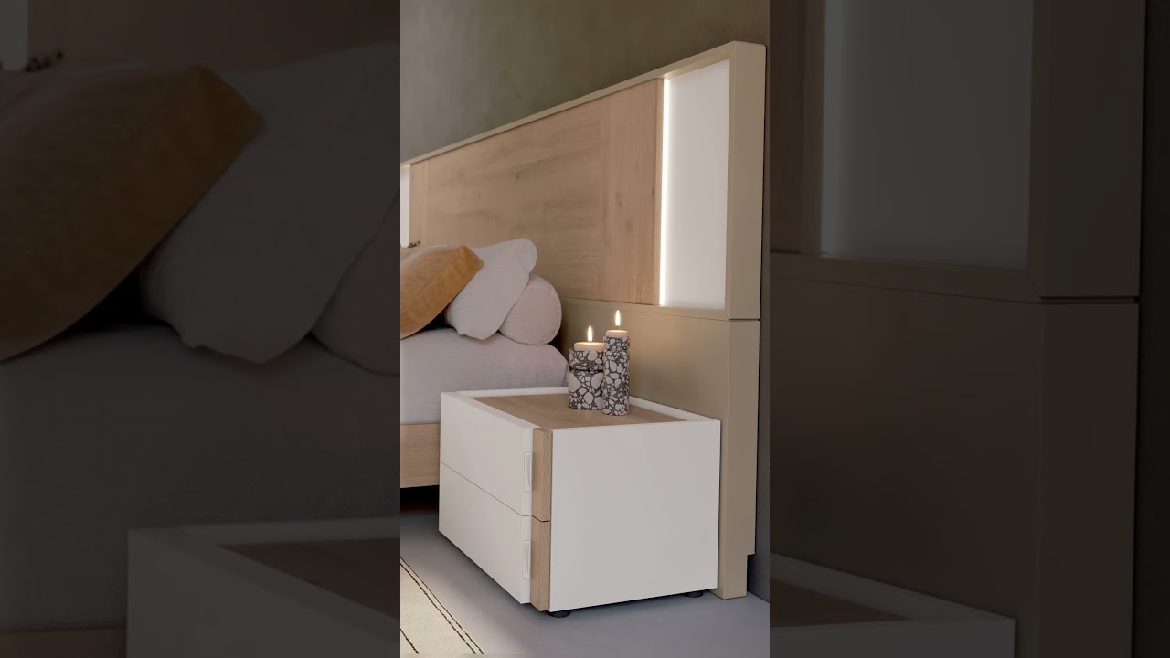 Dormitorio de matrimonio con cabecero iluminado y opción de tapizado #dormitorios #habitaciones