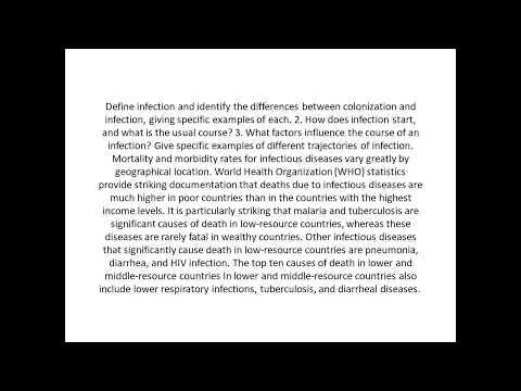 Define infection and identify the differences between colonization and infection