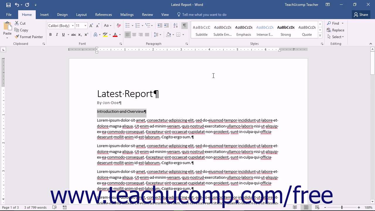 Word 2016 Tutorial Applying Styles Microsoft Training
