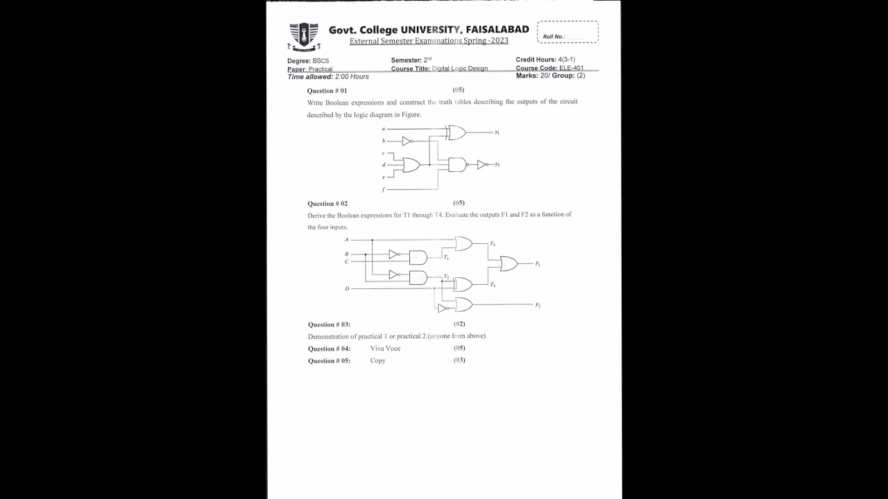 Digital Logic Design | DLD | Paper | practical | 2023 | GCUF