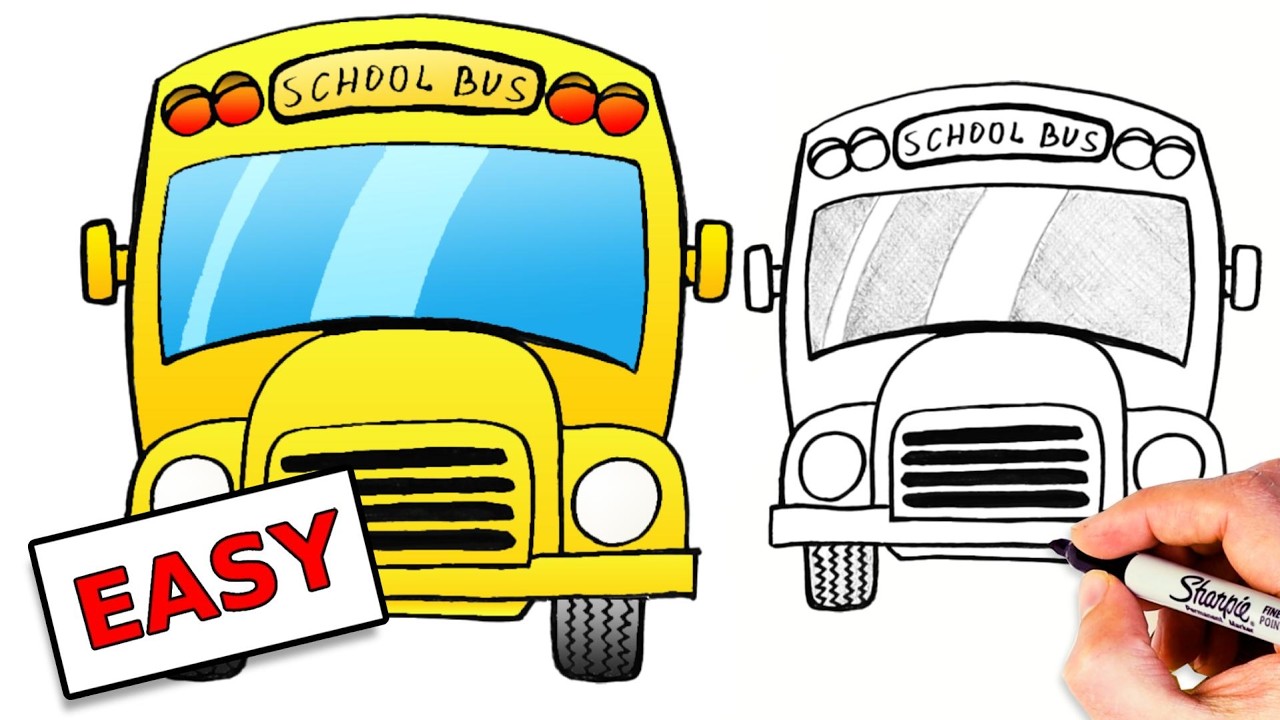 How to Draw a School Bus Front View 🚌 | Easy Step by Step