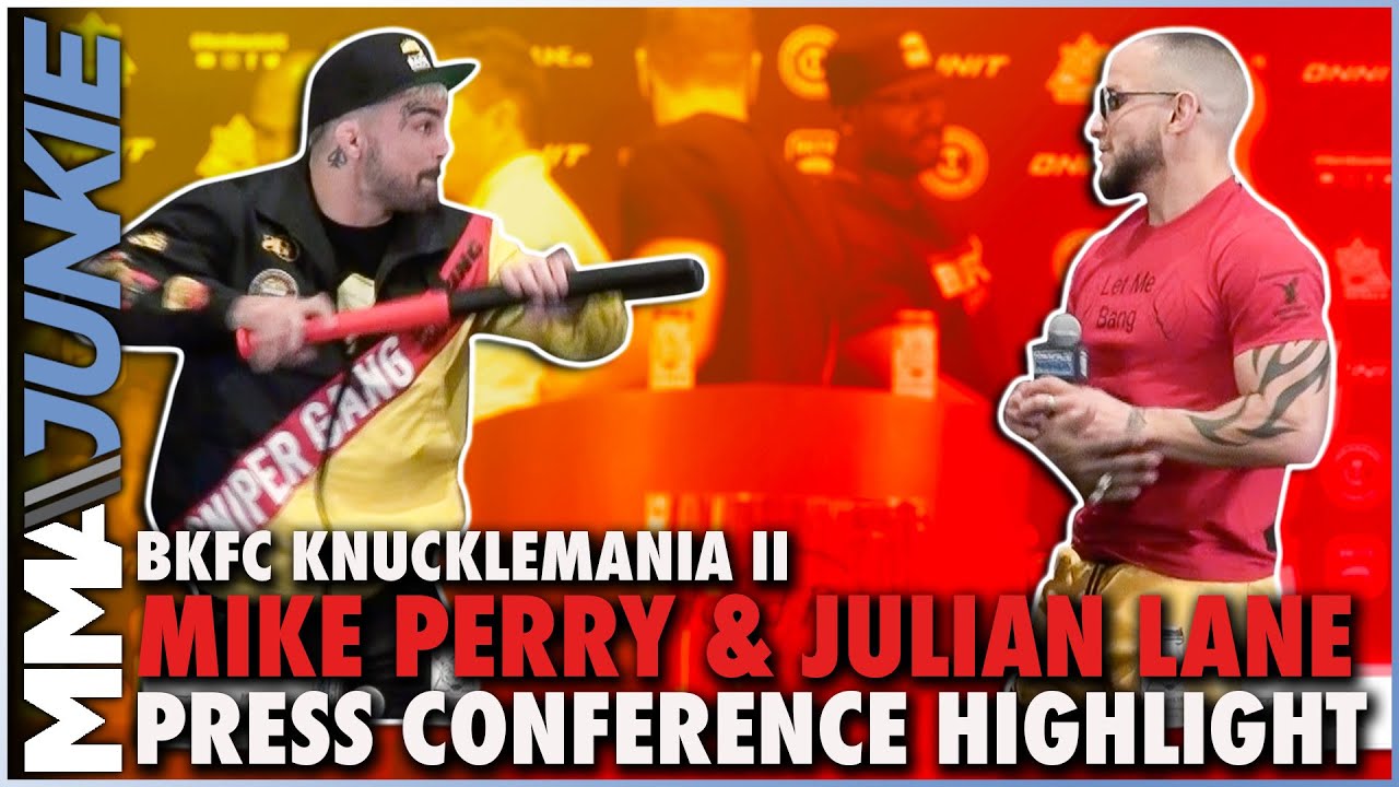 Mike Perry pulls a bat on Julian Lane at BKFC KnuckleMania 2 press conference 😳