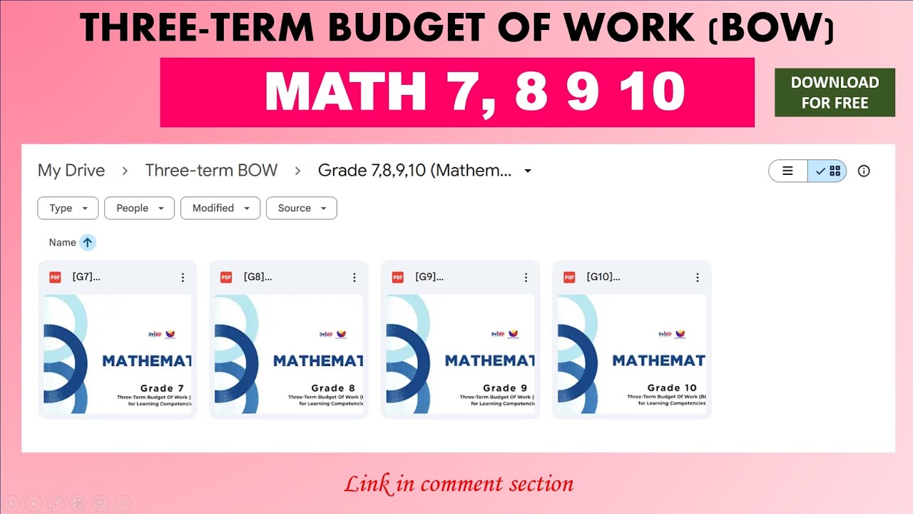 Three-term Budget of Work (BOW) for MATHEMATICS 7, 8, 9 & 10