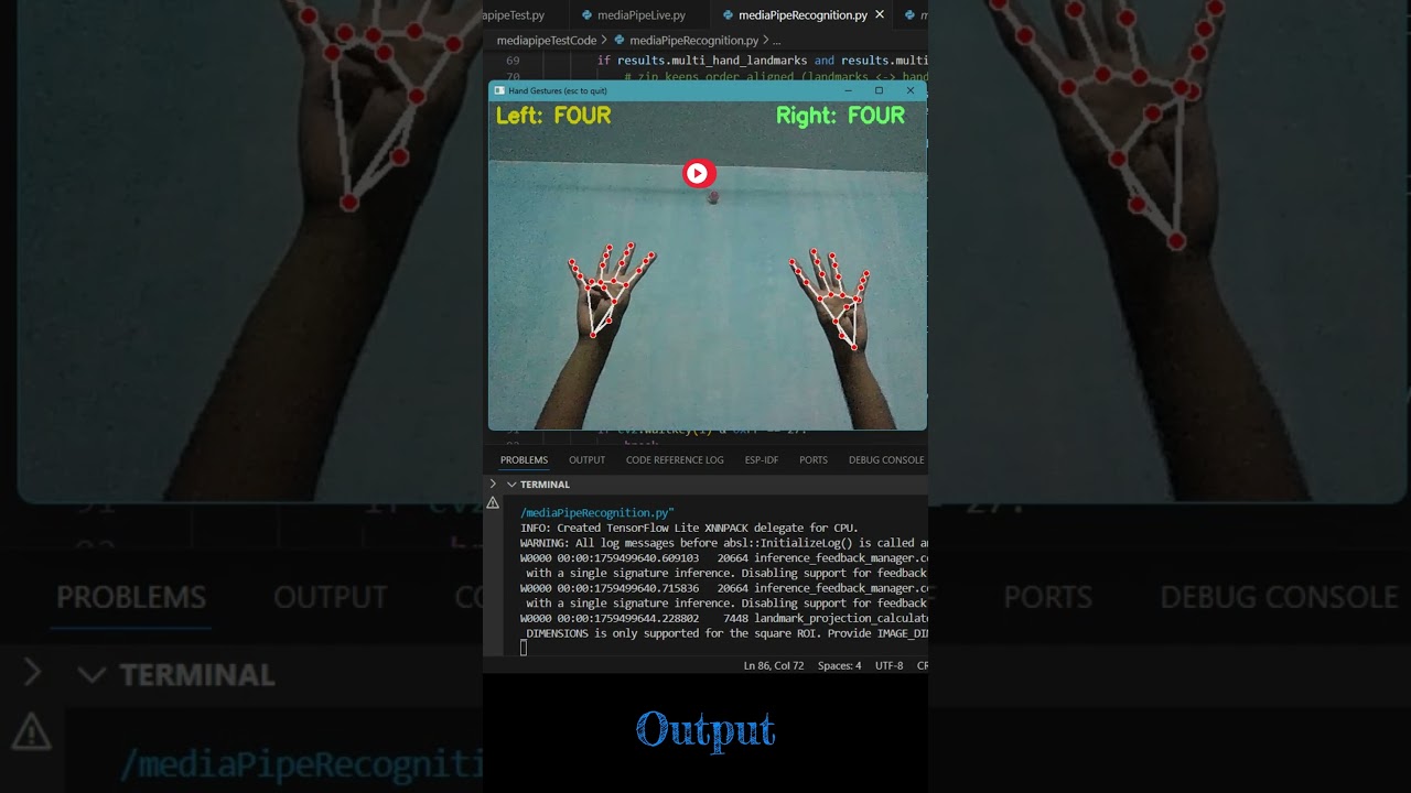 Hand Geasure Recognition using Mediapipe | Genzonix | #python #esp32 #artificialintelligence #shorts
