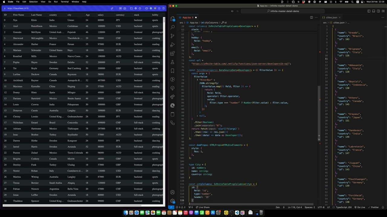 Master-detail in Infinite React DataGrid