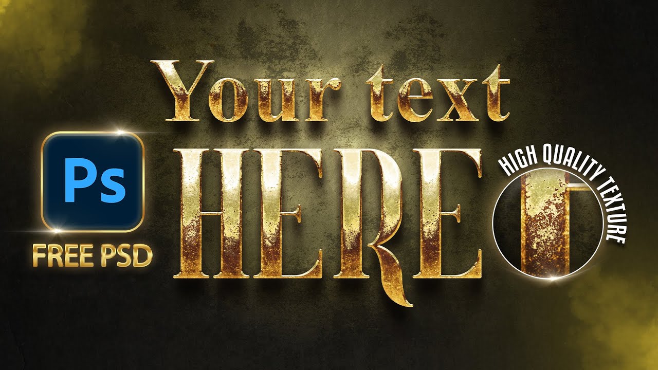 Rusty Gold Effect Mockup FREE PSD Text Effect Template - FSE #photoshop #template #golden