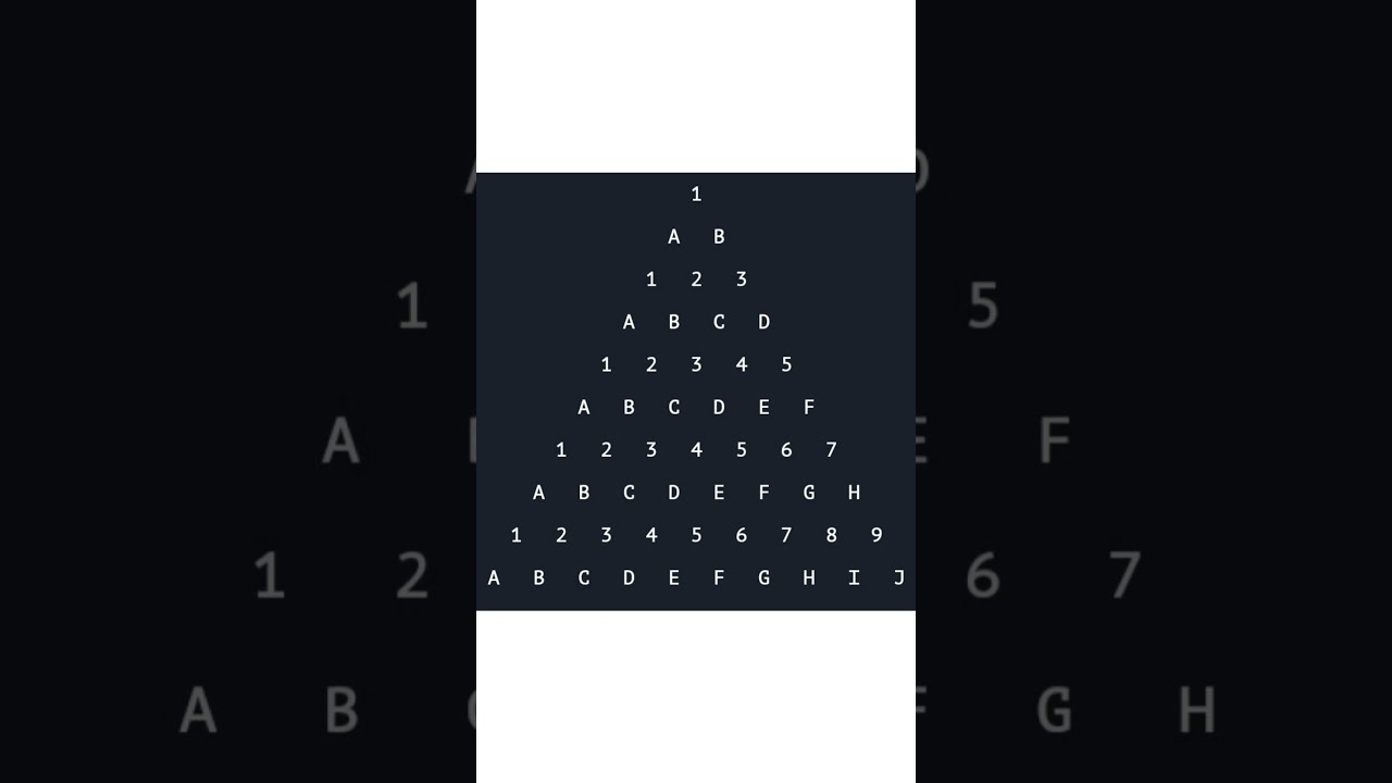 #Shorts🔥 Java Program Print Alphabet & Number In Triangle Shape using for loop.