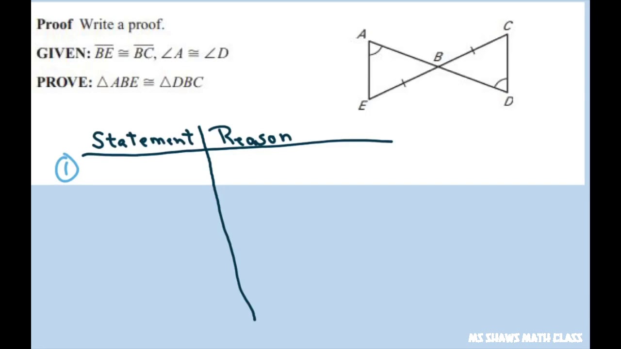 Prove Triangle Congruency. Two Column Proof. Vertical Angles Theorem
