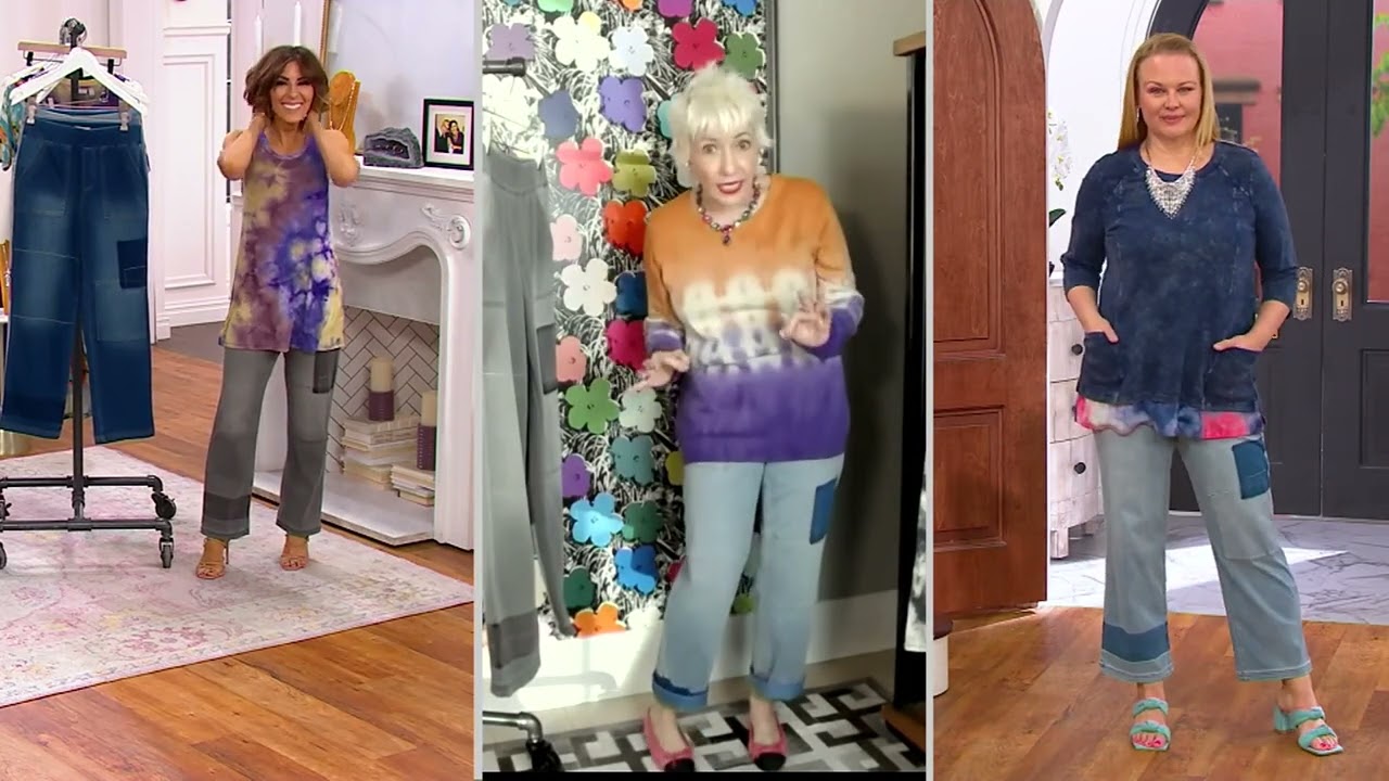LOGO by Lori Goldstein Knit Denim Shadow Patch Jeans on QVC