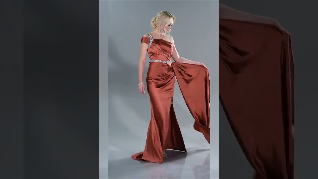 Tarçın Taşlı Tek Omuz Drapeli Uzun Saten Abiye ABU2363