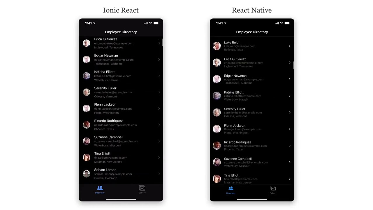 Ionic React vs RN demos scrolling
