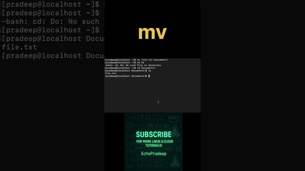 Linux mv Command Explained in 30 Seconds! 🚀 #linux #linuxforbeginners #linuxbasics