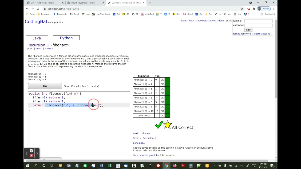 CodingBat com first 6 Recursion 1 problems