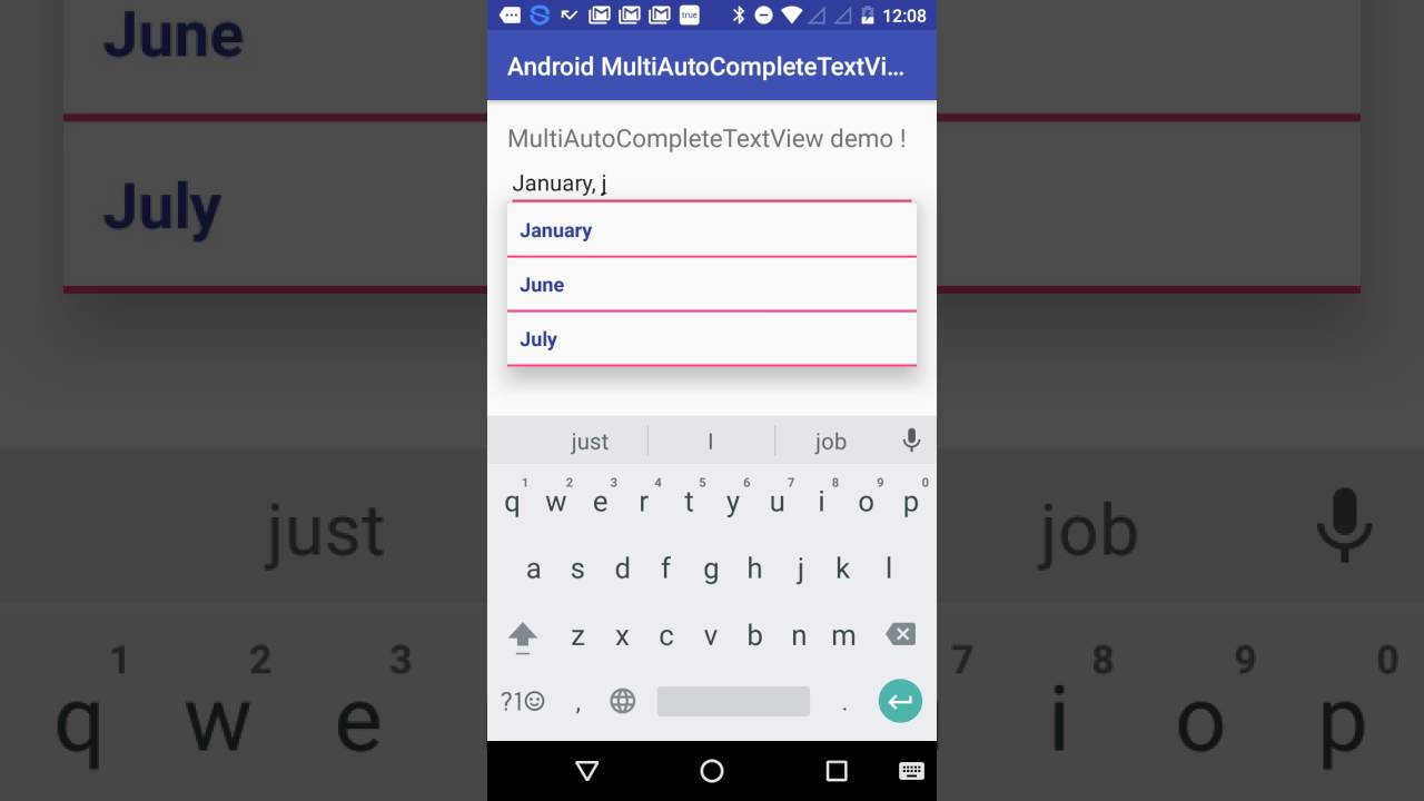 Android MultiAutoCompleteTextView - Apna tutorials