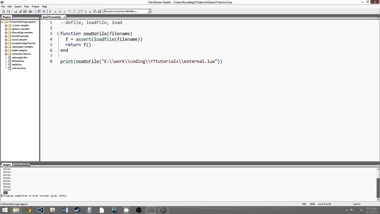Lua 5.2 Tutorial 12: Running External Code