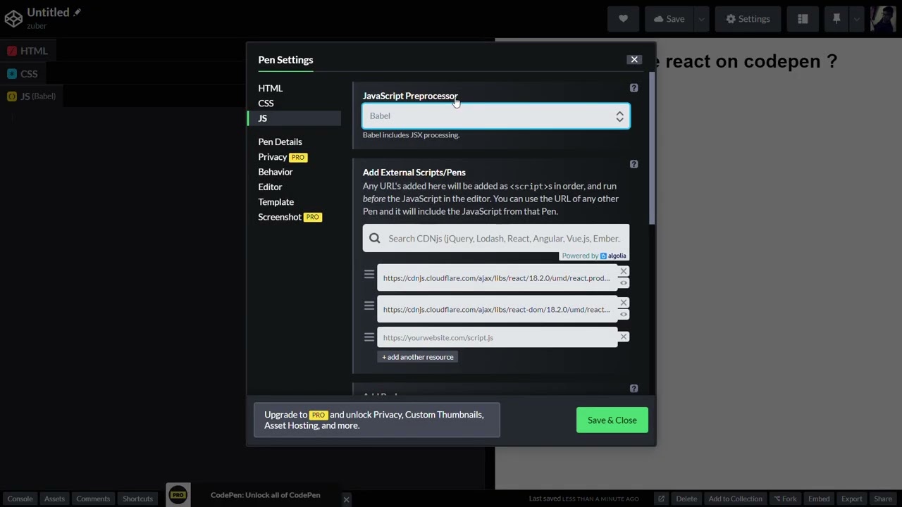 How to use react on codepen || first react code :)!!!