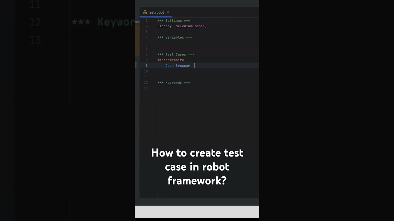 Create a test case in the Robot framework? #testcase #robot #automation #testing #python #pycharm