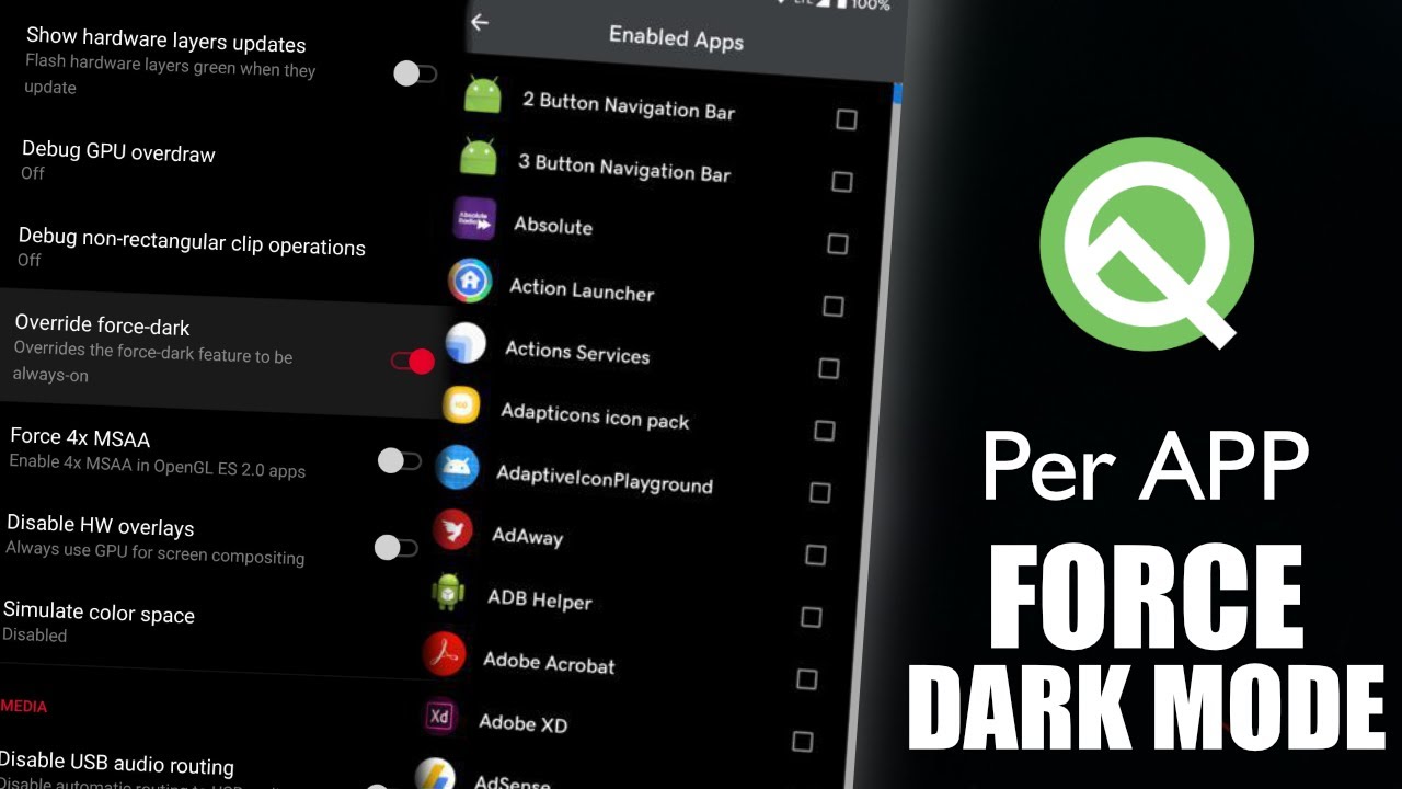 How to force dark mode particular application- Android 10 (NO ROOT)