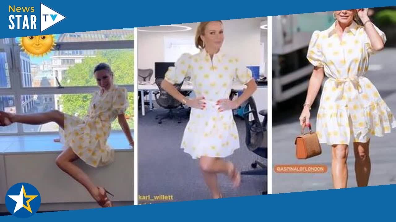 Amanda Holden, 51, flaunts long legs in mini dress as she struts around office