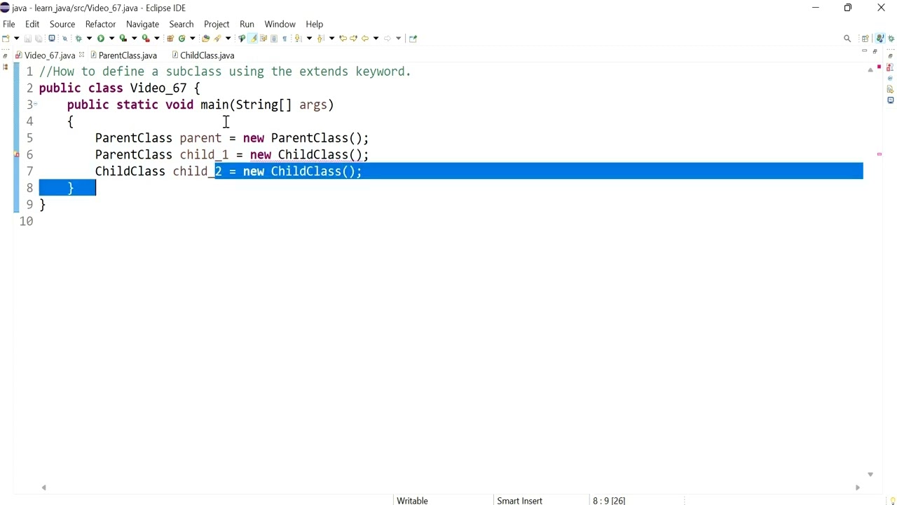 Java 67: How to define a subclass using the extends keyword.