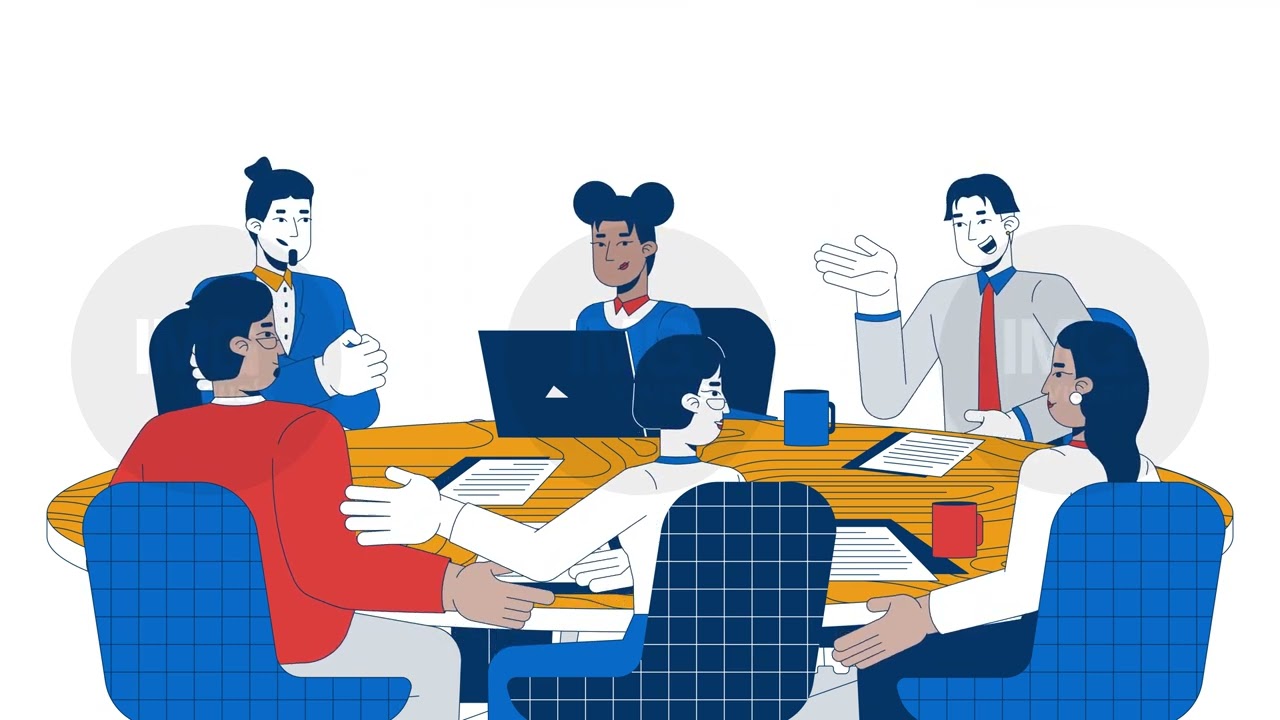 Diverse colleagues conversation around table cartoon animation